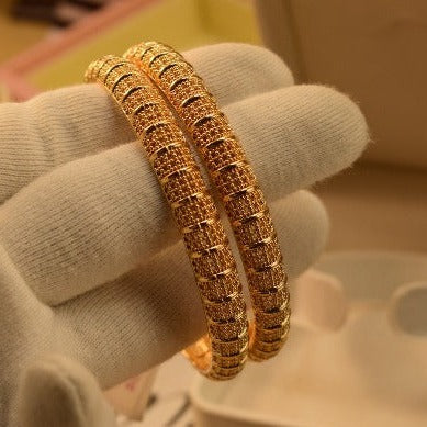 24K One Dip Indian Madrasi Gold Plated Stylish Bangles Set for Girls/W