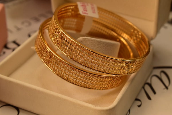 24K One Dip Indian Gold Plated Fancy Bangles Set for Girls/Women | Meerzah
