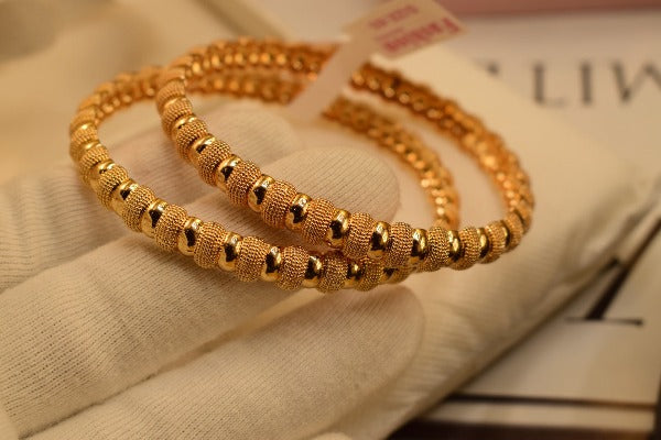 24K One Dip Gold Plated Elegant Kara Bangles Set for Girls/Women | Meerzah