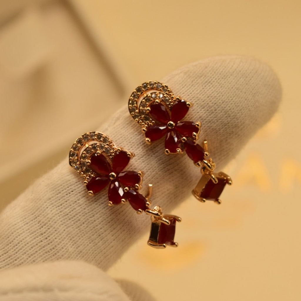 Unique Golden Maroon Stone Earrings For Girls/women. | Meerzah