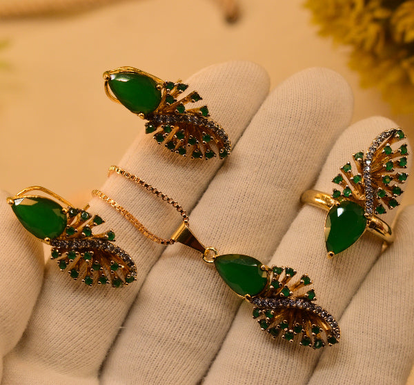 Fancy Design Gold Plated Real Stones Necklace Set for Girls/Women